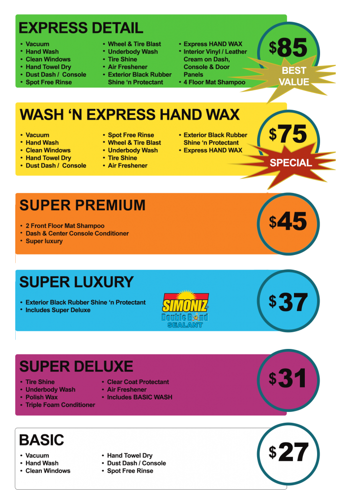 Wash Menu – Friendly Bear Car Wash